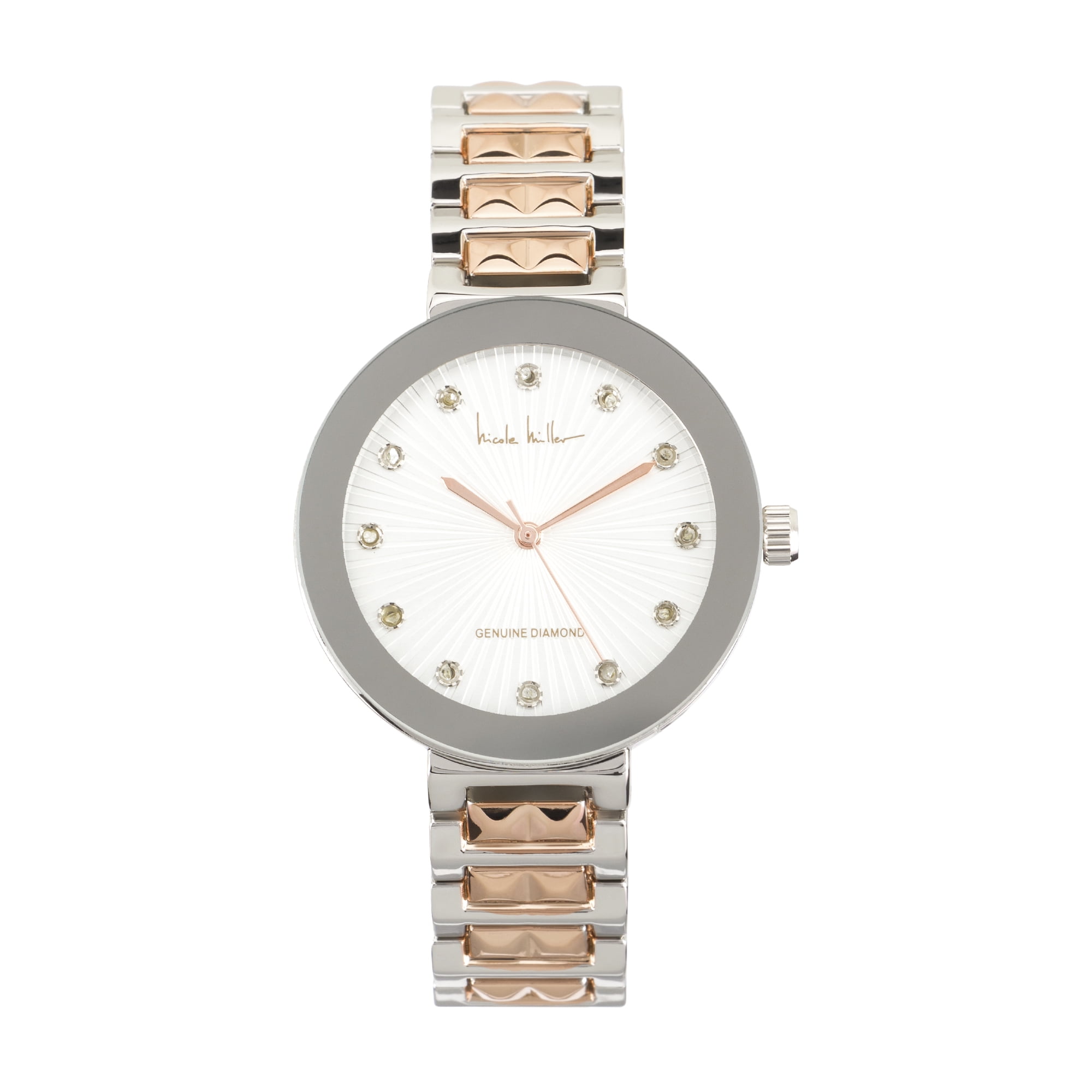 Nicole Miller Two-Tone Silver/Rose Gold Genuine Diamond Watch - Walmart.com