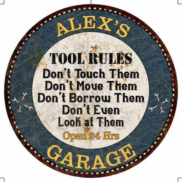 ALEX'S Garage Rules 14" Round Metal Sign Garage Bar Wall Decor ...