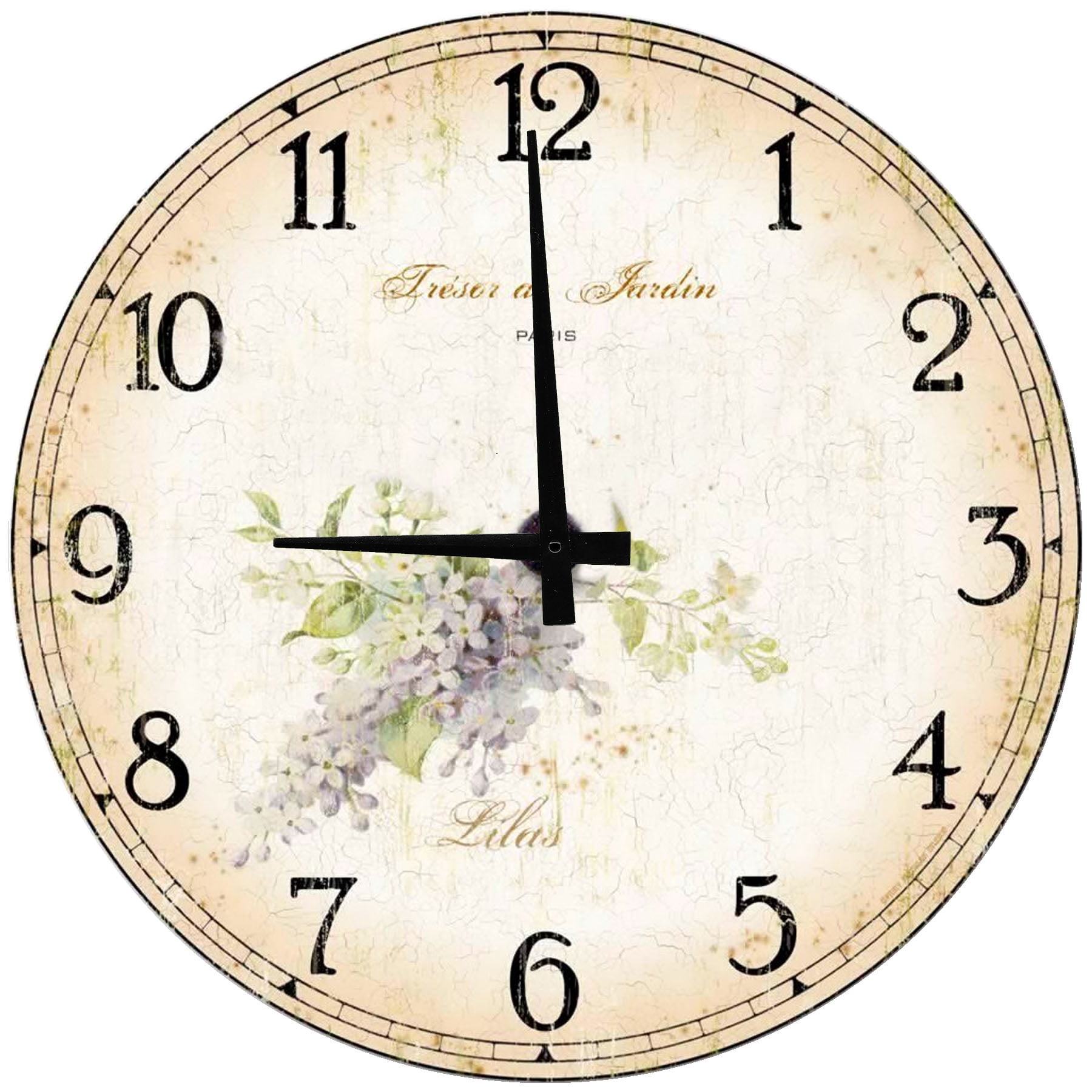 Large Wood Wall Clock 24 Inch Round Lilac Flower Rustic Vintage Round ...
