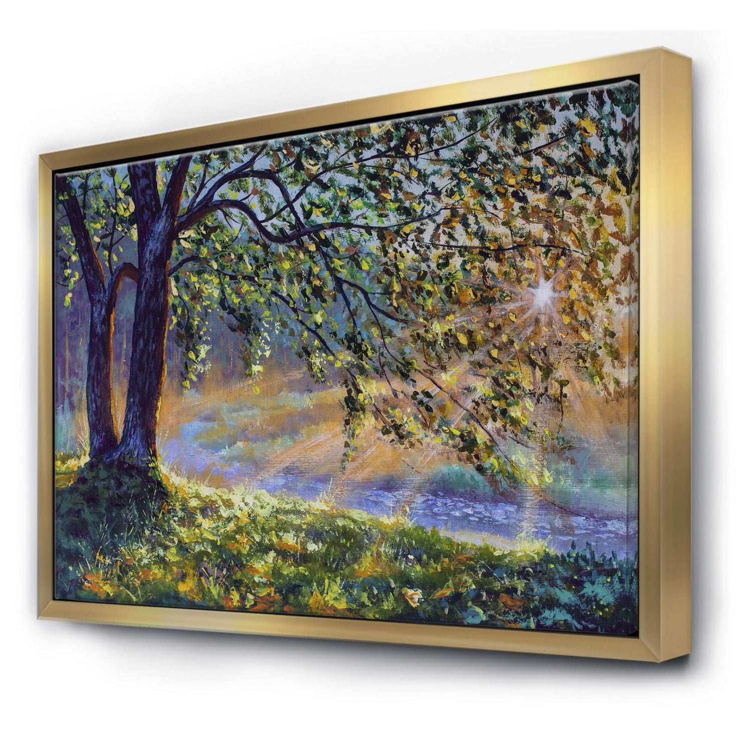 Click here for Designart Tree By River First Rays Of Afternoon Su... prices