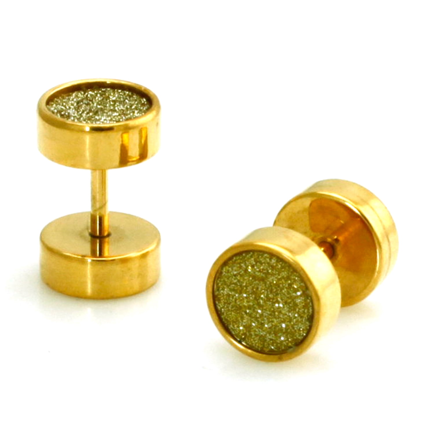 Gold Stainless Steel Silver Glitter Fake Cheater Plugs Body Jewelry ...
