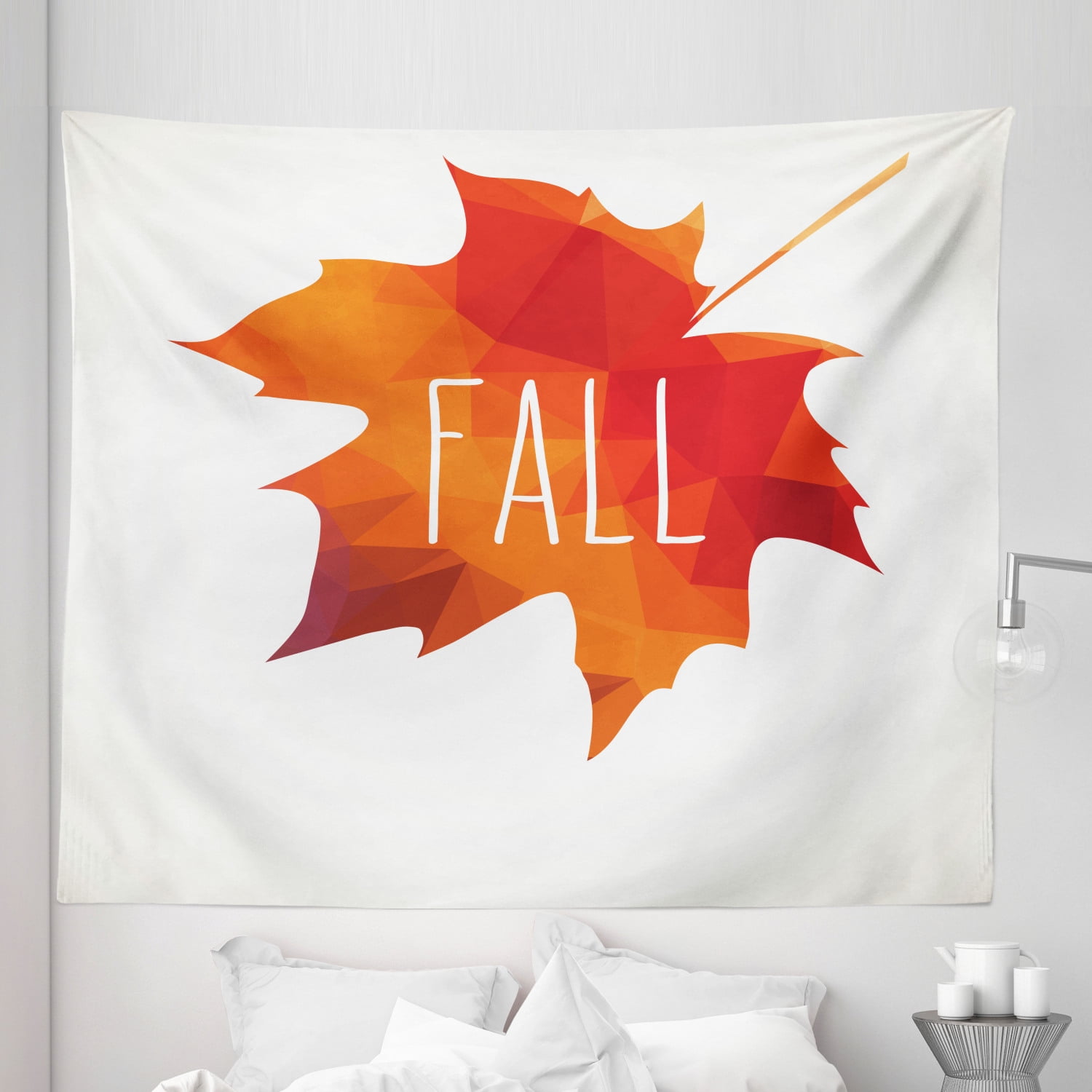 Autumn Tapestry, Low Poly Maple Leaf Design in Warm Colors on Off White ...