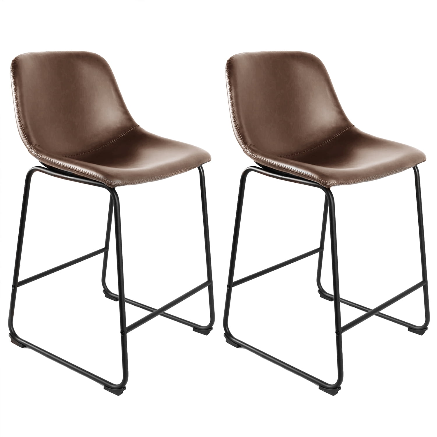 24 inch Upholstered Counter Height Bar Stools with Back in Brown, Set ...