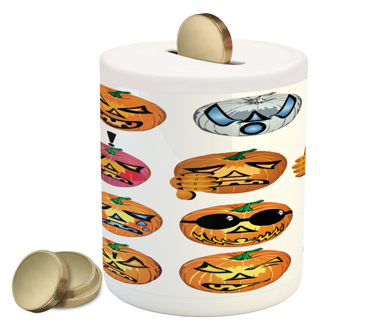 Halloween Piggy Bank, Carved Pumpkin Faces October Inspired Humor ...