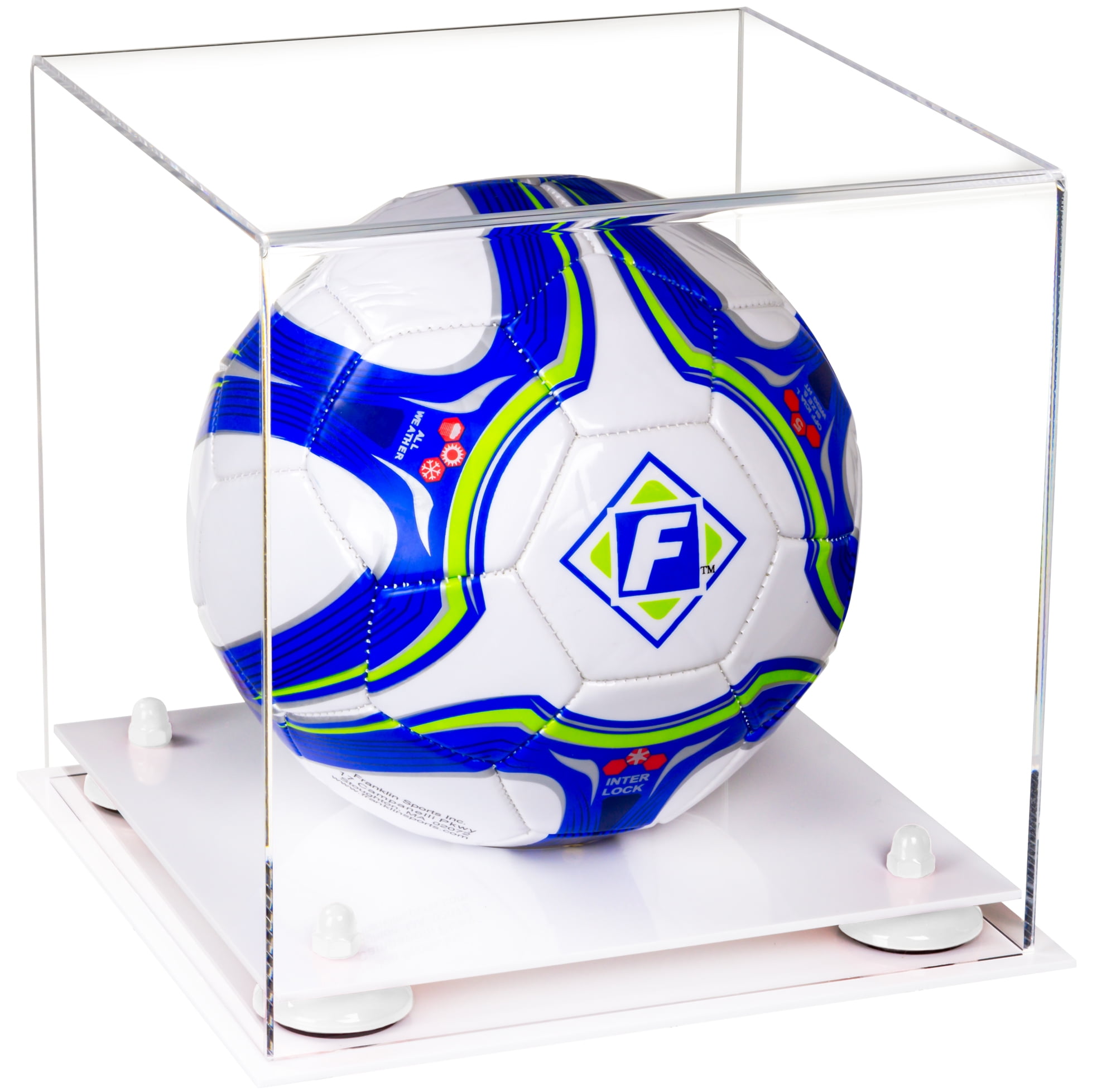 Clear Acrylic Soccer Ball Display Case with White Risers and White Base ...