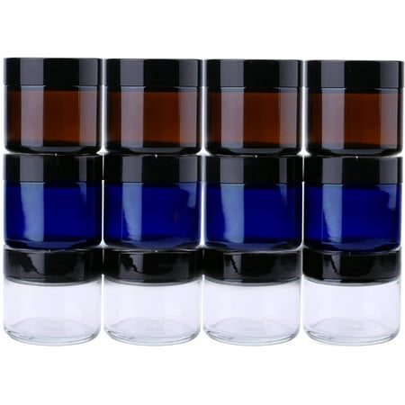 2 oz Round Glass Jars (12 Pack) Empty Cosmetic Containers with Inner ...