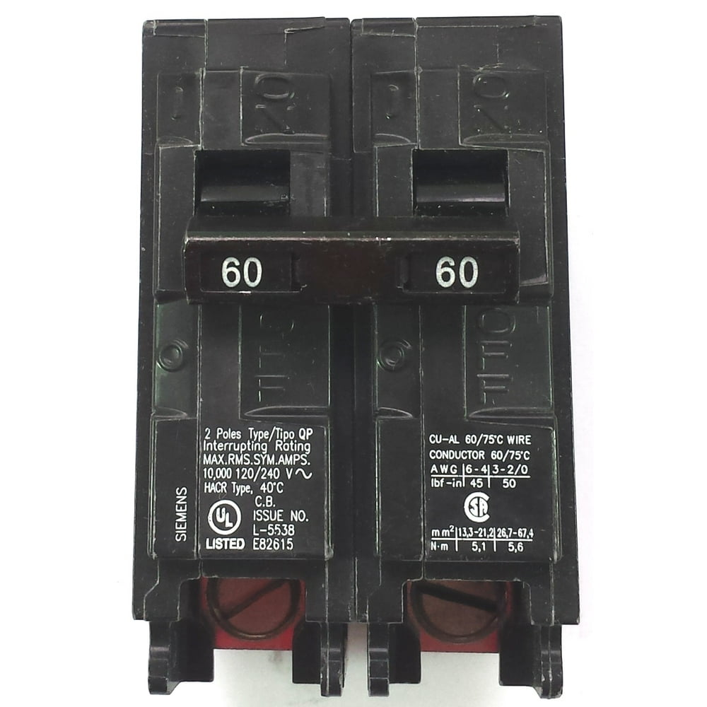 SIEMENS Q260 60A 2P 120/240V 10KAIC PLUG IN MOLDED CIRCUIT BREAKER ...