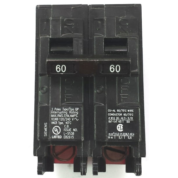 SIEMENS Q260 60A 2P 120/240V 10KAIC PLUG IN MOLDED CIRCUIT BREAKER ...