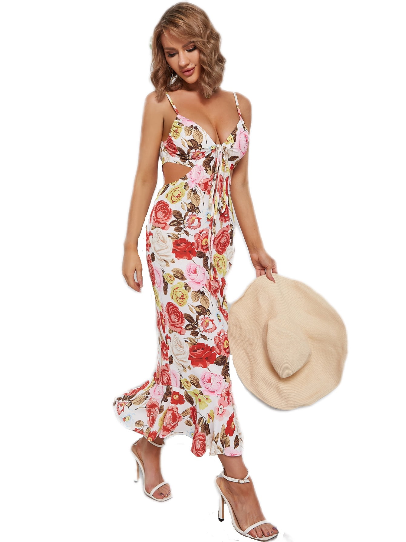 EILLY BAZAR All Over Floral Print Dress for Women Sleeveless Ankle ...