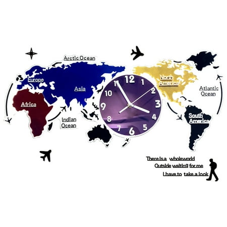 Large Decorative Wall Clock Sticker Frameless World Map Wall Clock with ...