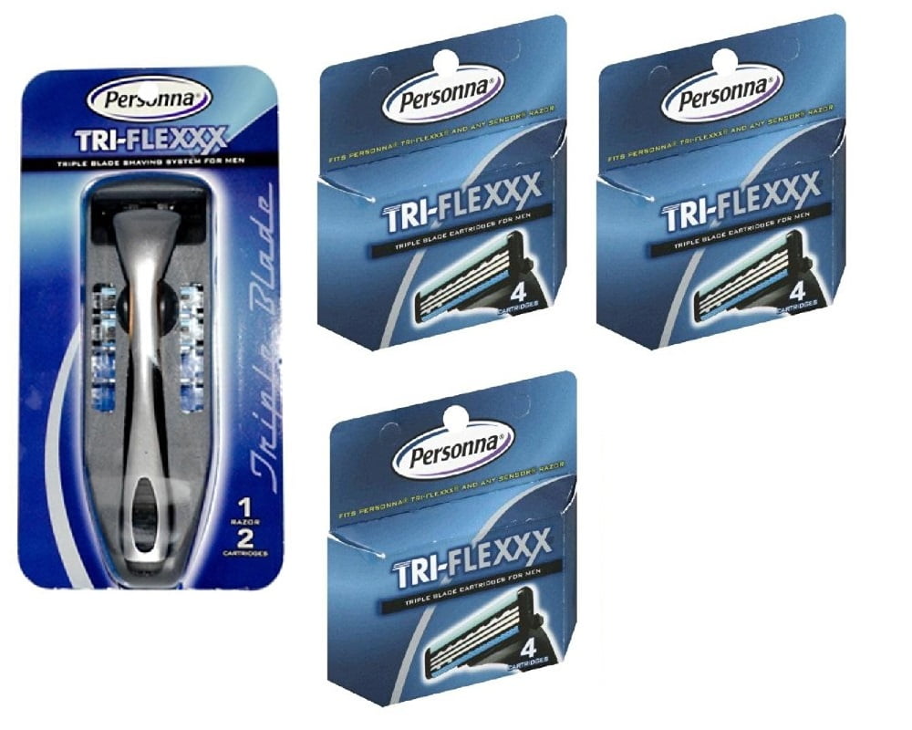Men's Personna Tri-Flexxx Razor Blade Handle w/ 2 cartridges + Personna ...