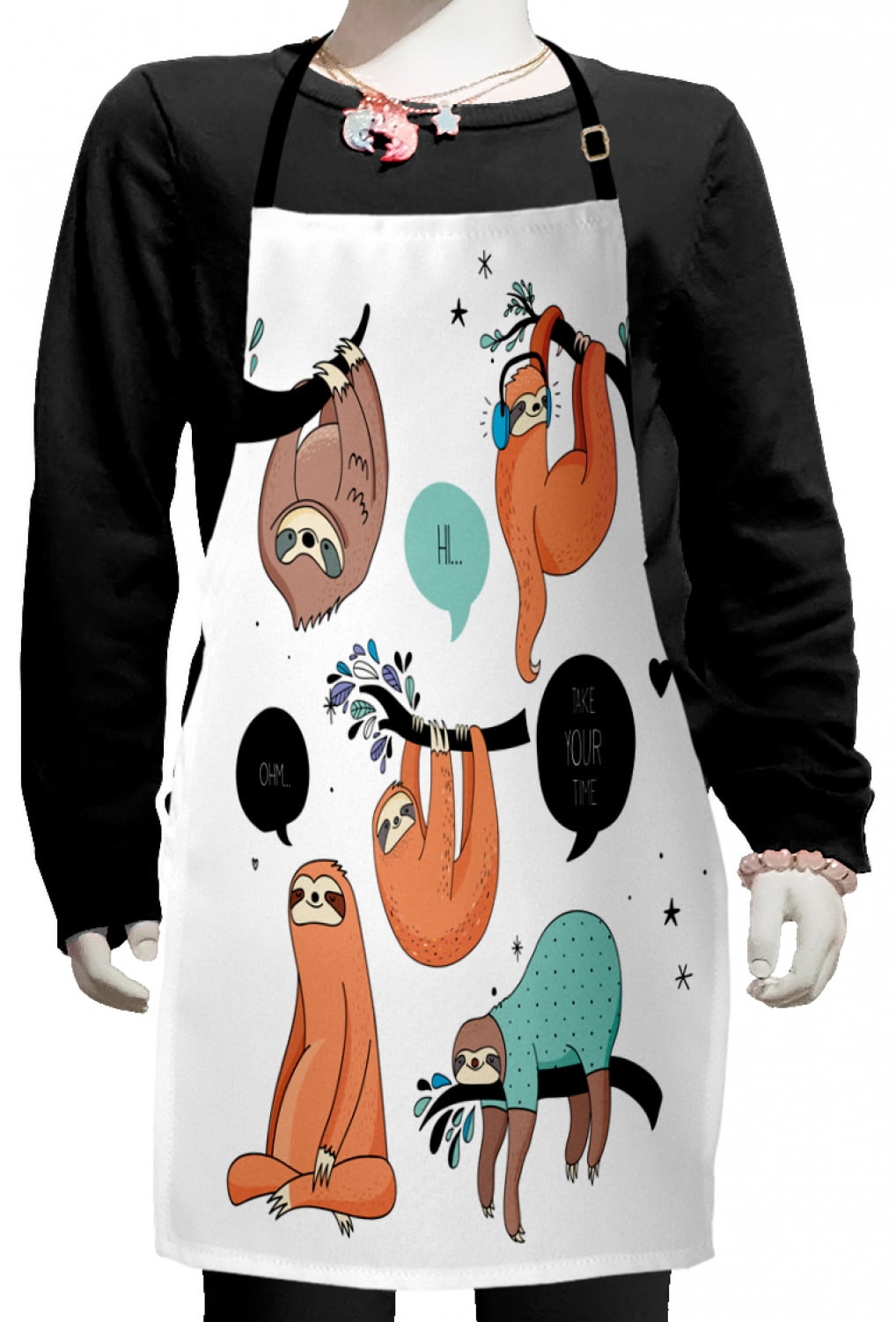 Animal Kids Apron, Cartoon Style Illustration Tribe of Sloths Smiles ...