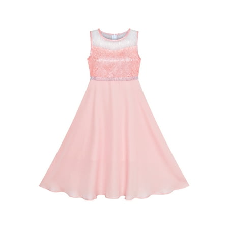 Robe Fille Rose en Chiffon avec Strass Robe de Danse de Demoiselle d ...