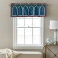 Double Arches Window Valance for Kitchen, Ethnic Navy Blue Red Ornate ...