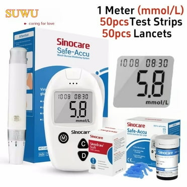 SUWU Blood Glucose Monitor Kit with 50 Strips, 50 Lancets, Lancing ...