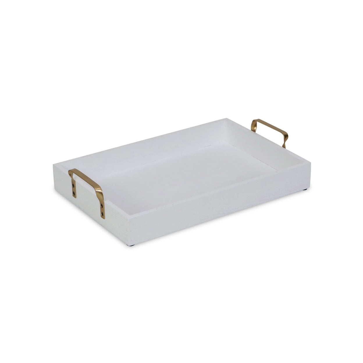 Home Decorative White Wood Tray with Side Gold Handles - Walmart.com