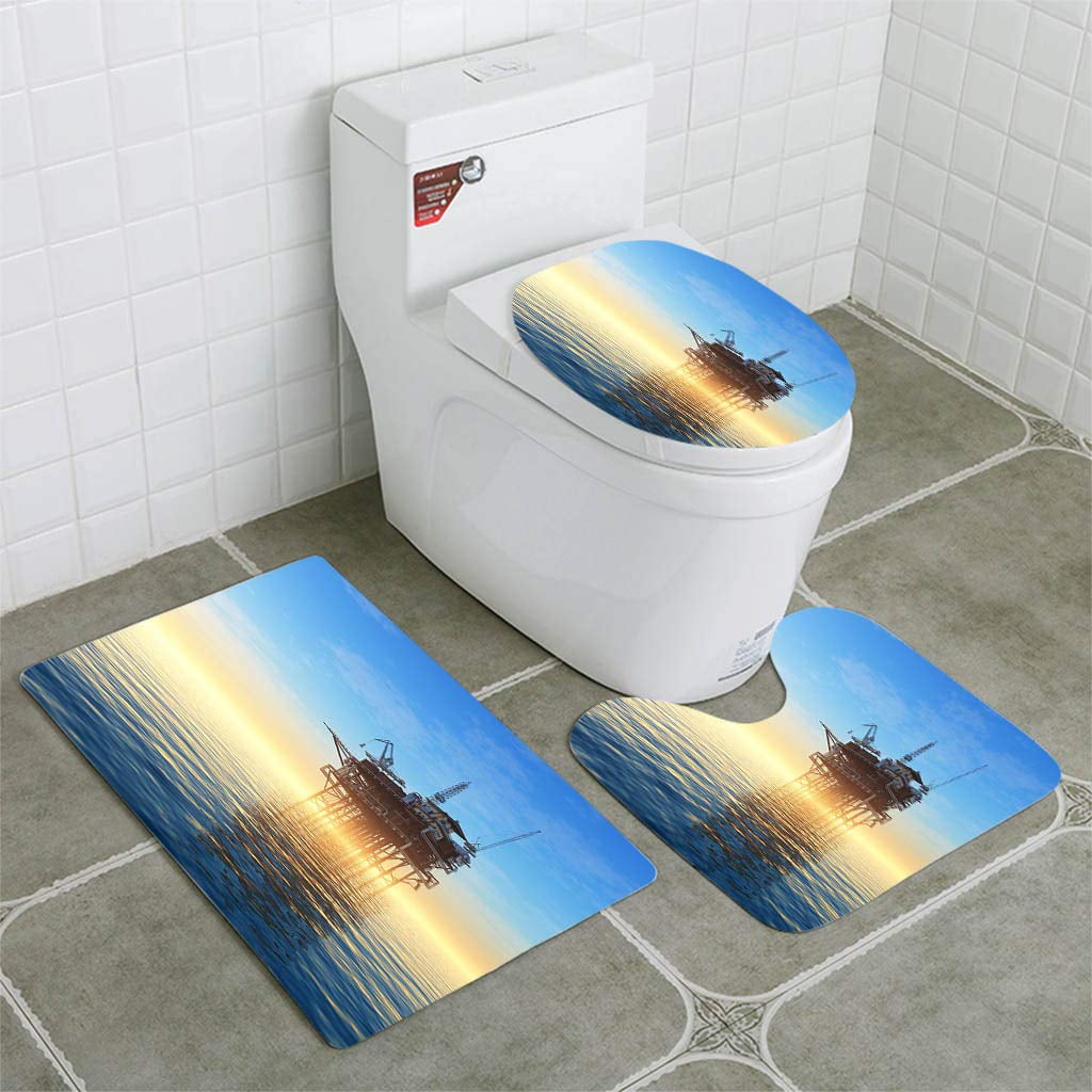 GOHAO Oil Rig 3 Piece Bathroom Rugs Set Bath Rug Contour Mat and Toilet ...