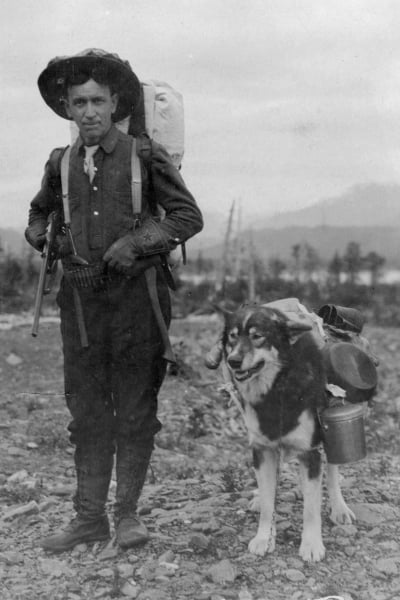 Print: Prospector And Dog Ready For The Summer Trail, circa 1900 ...
