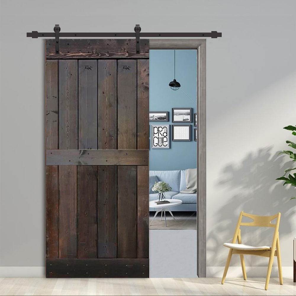 36 in x 84 in Brown Stained 2 Panel Barn Door with Sliding Hardware ...