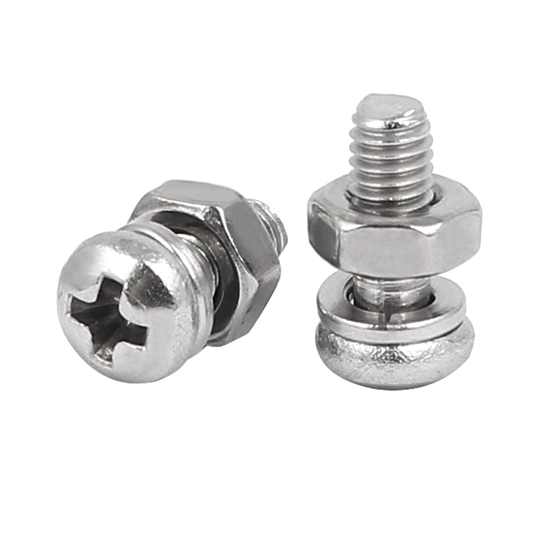 M3x8mm 304 Stainless Steel Phillips Pan Head Screws Nuts w Lock Washers ...