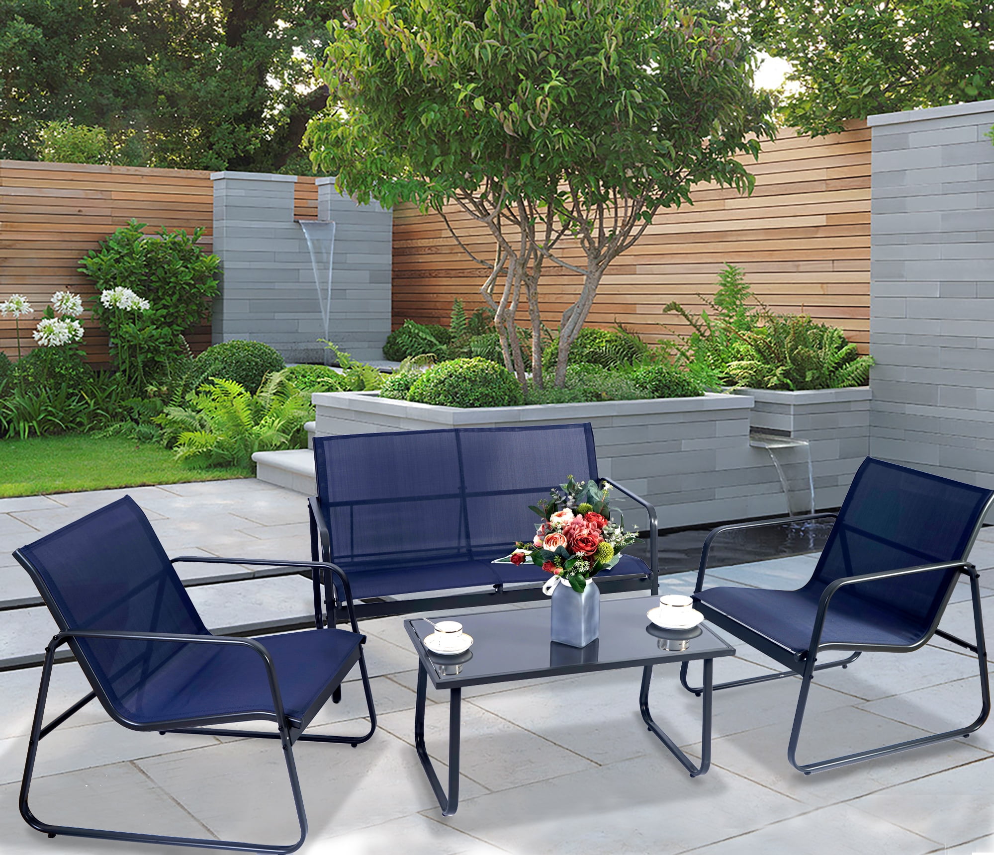 Kozyard Sofia Outdoor Metal Conversation Set 1 Love Seat, 2 Chairs and ...