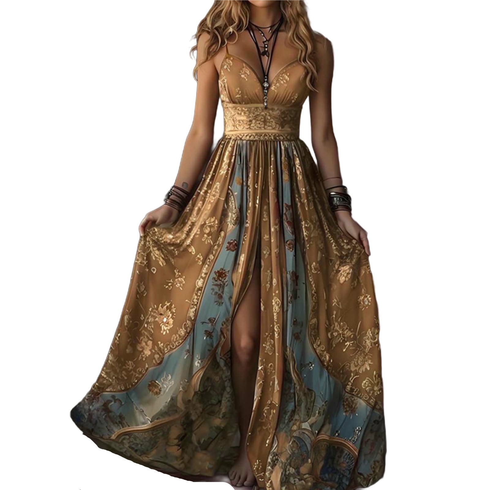 Click here for Sdnall Women Bohemian Maxi Dress Floral V-Neck Spa... prices