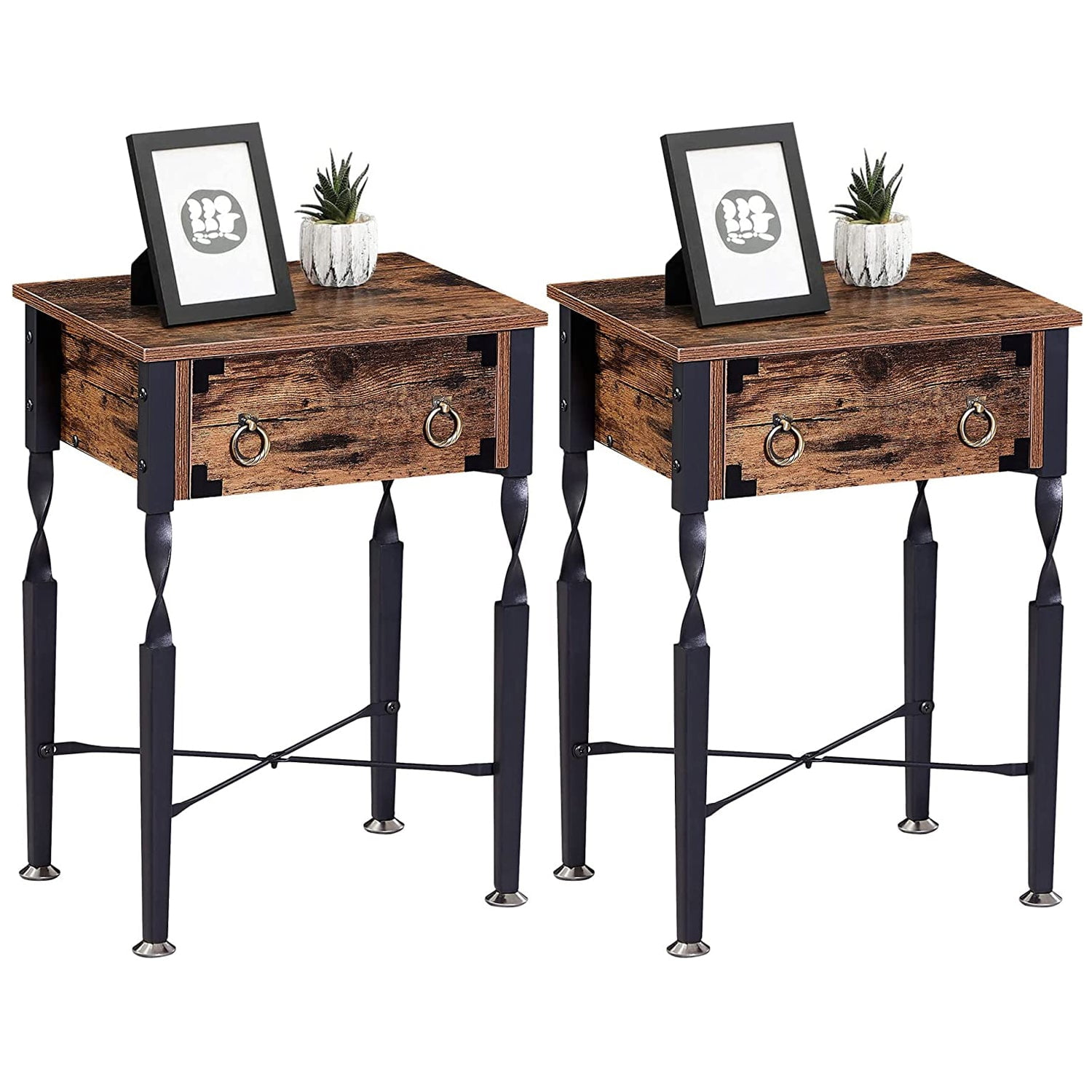 VECELO Set of 2 Nightstand with 1-Drawer, End Side Table with X-Design ...