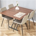 Adjustable Height Dining Table Set for 4, Modern Walnut Desk with Gray ...