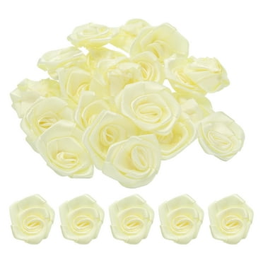 Uxcell Mini Satin Ribbon Roses Small Rosettes Fabric Flowers with Green ...