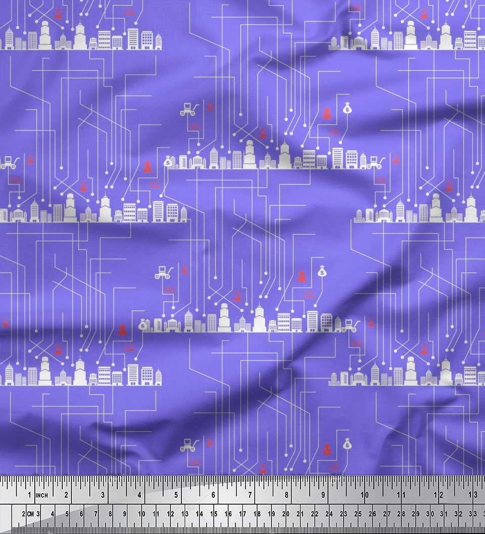 Soimoi Polyester Crepe Fabric Monuments Shirting Printed Craft Fabric ...