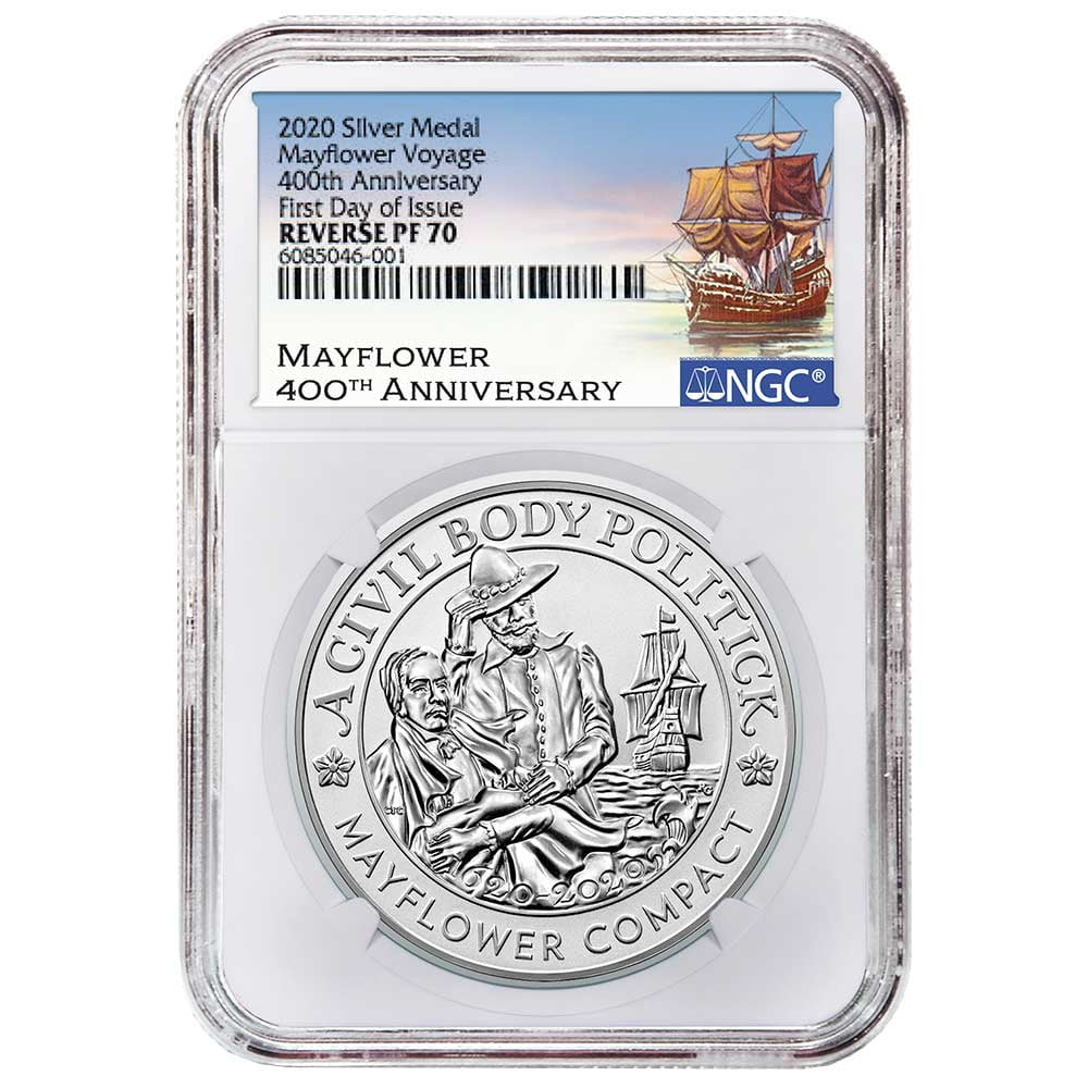 2020-P Reverse Proof Mayflower Silver Medal 400th Anniversary NGC ...