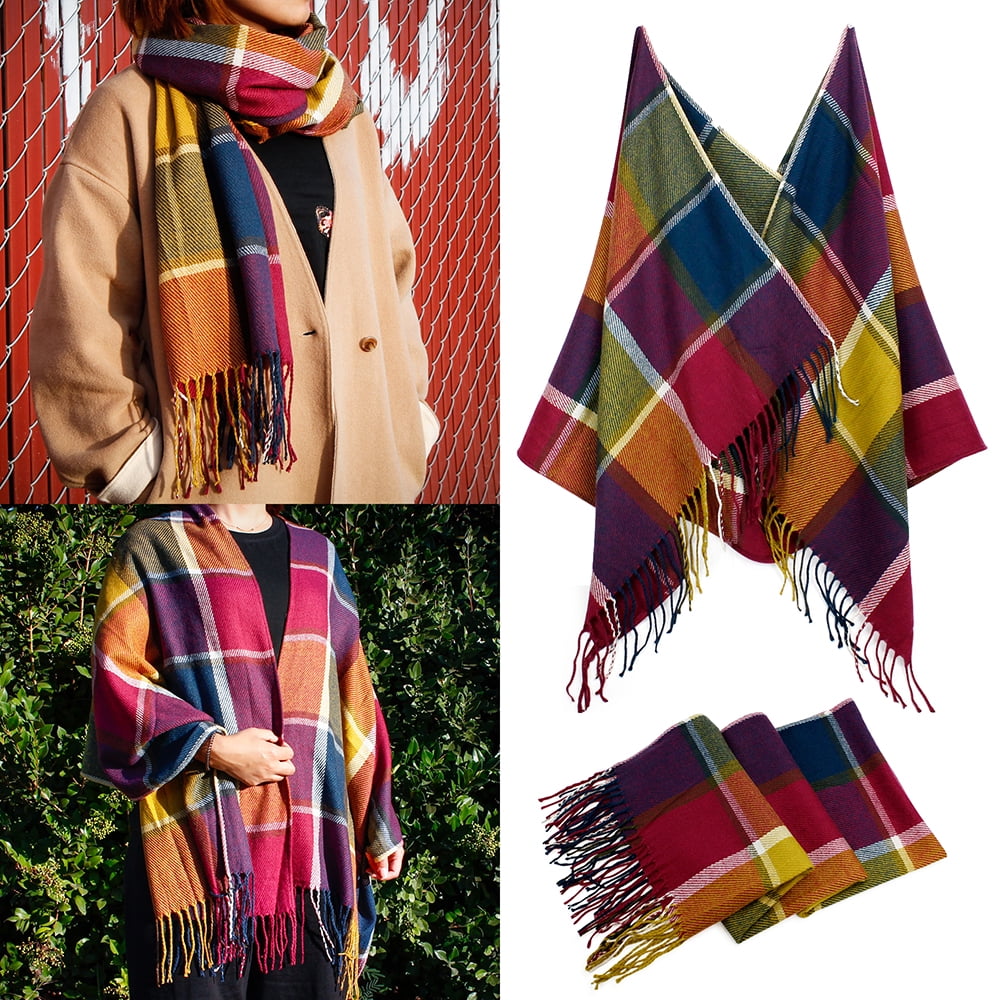 Fashion Women's Scarf Lightweight Long Plaid Tartan Scarfs Lady ...
