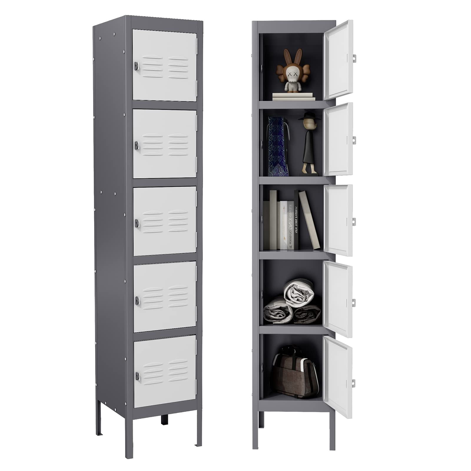 Fesbos Metal Locker with 5 Doors, Tall Steel Storage Lockers for ...