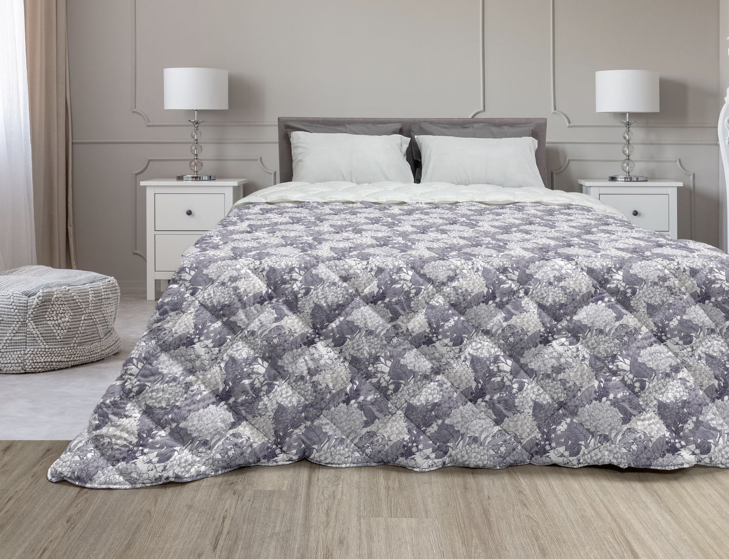 Beige Down Alternative Comforter, Swirling Leaves Motifs Regular Curved ...