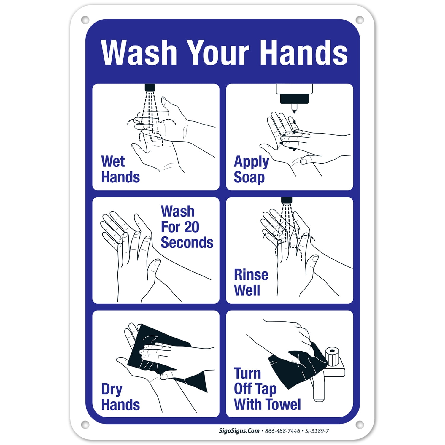 Hand Washing Sign, 6 Steps Hand Washing Sign, 10x7 Aluminum - Walmart.com