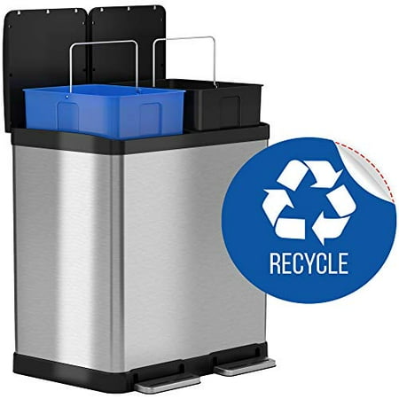 iTouchless 16 Gallon Dual Step Trash Can & Recycle Bin Stainless Steel ...