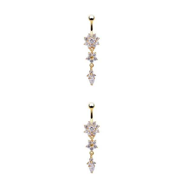 Ustyle 1/2/3/5 Belly Bar Navel Button Ring Crystal Gem Dangly Gem Body ...