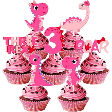 Three Rex Cake Topper Pink, Dinosaur Cake Topper for Dinosaur 3 Years ...
