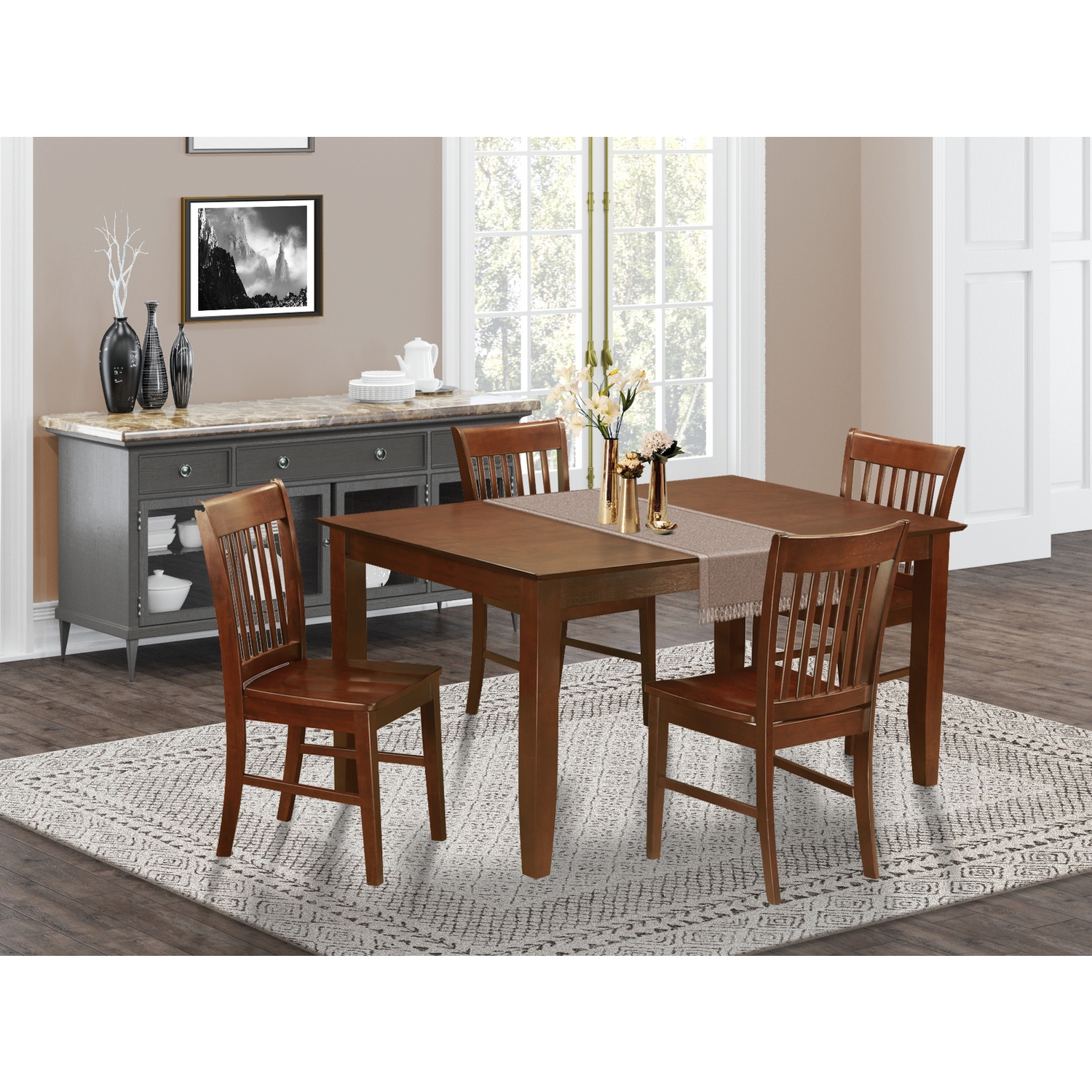 Capris 5 Piece Rectangular Dining Table Set with Norfolk Wooden Seat ...