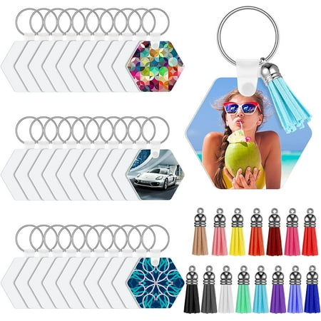 60 Pieces Sublimation Blank Keychains with Leather Tassel, Includes 30 ...