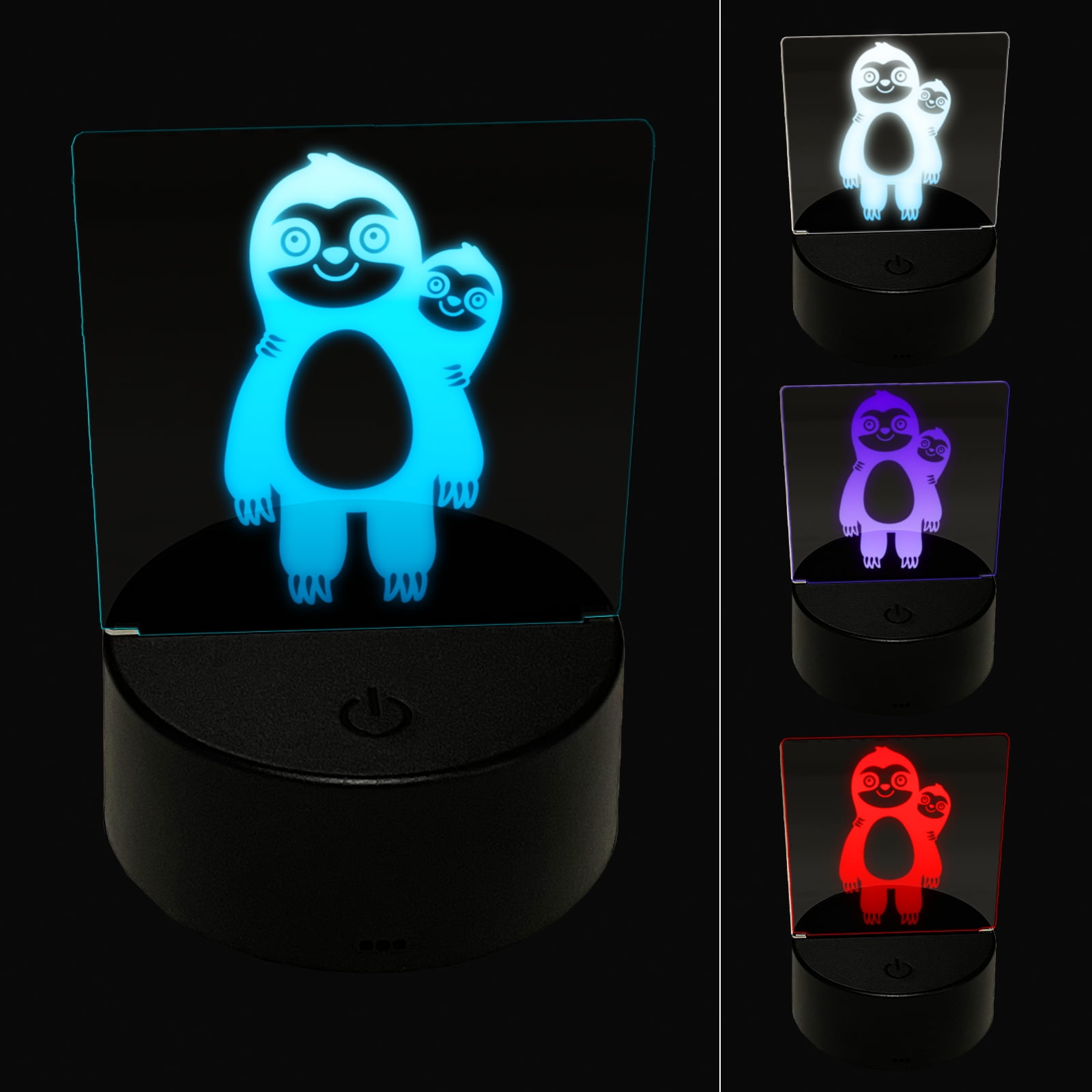Sloth with Baby on Back LED Night Light Sign 3D Illusion Desk ...