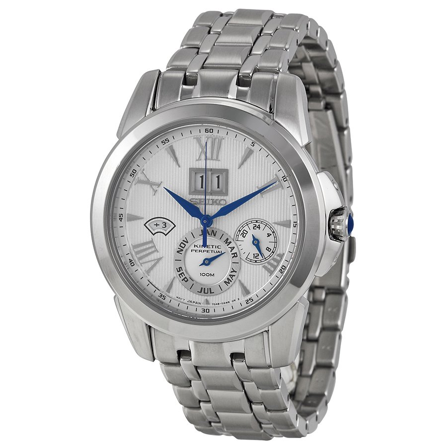 Seiko - Seiko Men's Kinetic Ivory Dial Stainless Steel Chronograph ...
