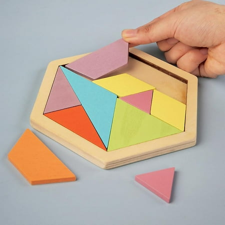 Wooden Hexagon Puzzle Shape Block Tangram Brain Teaser Toy Geometry ...