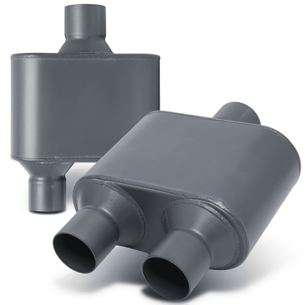 M-AUTO Gray [CHAMBERED MUFFLER] Straight-Through Round Stainless Steel ...