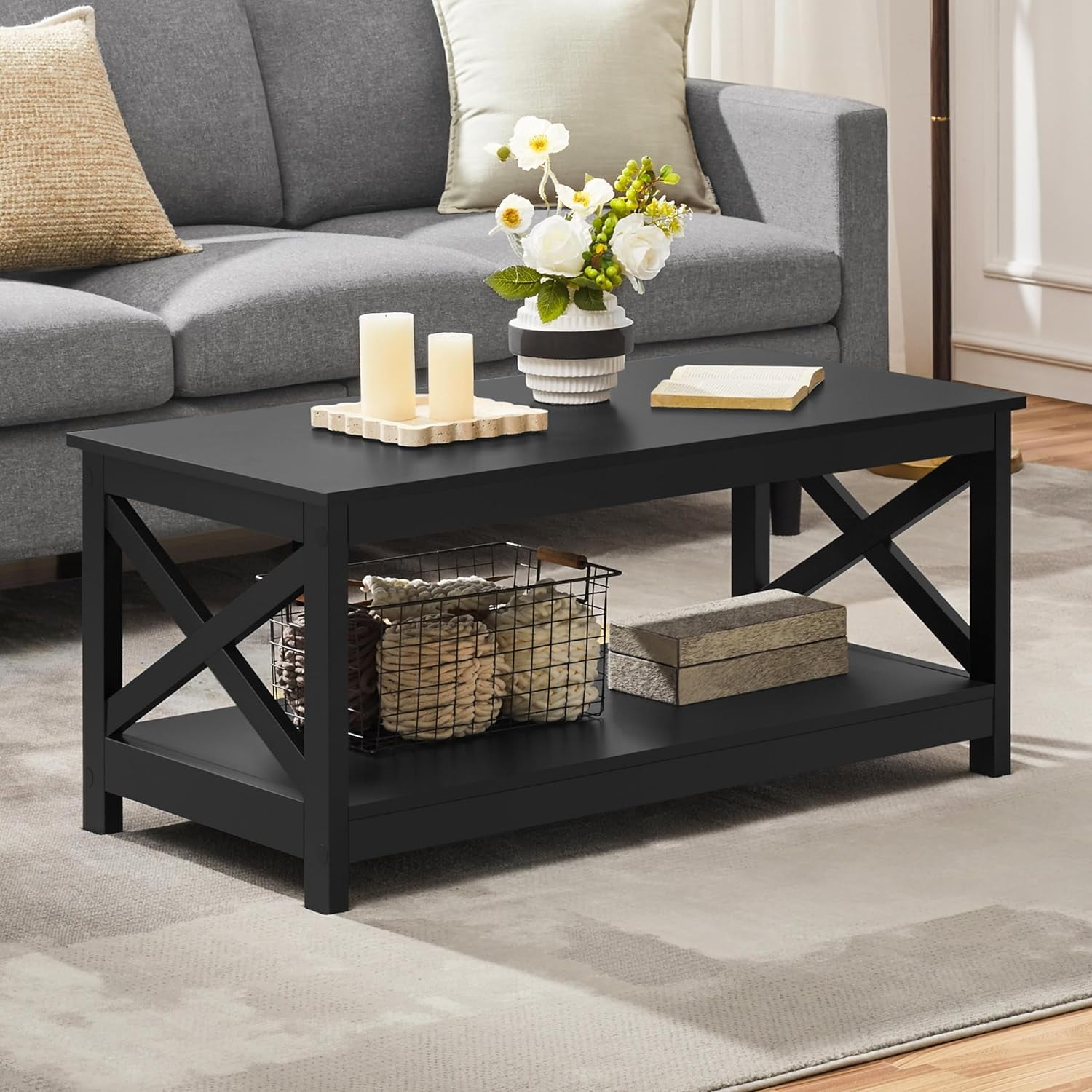 Click here for Nobrand Wood 2-Tier White Coffee Table With Storag... prices