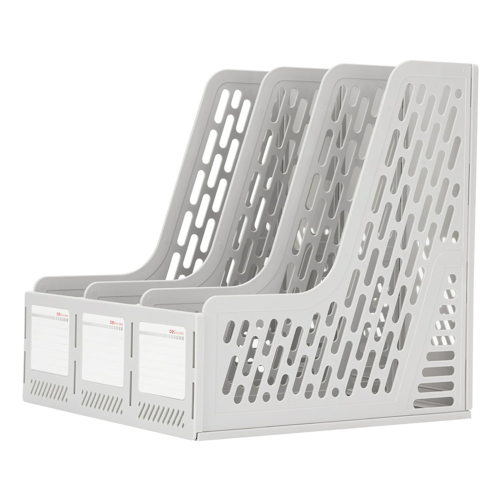 Deli Magazine File Book Holder, 3 Compartments, Plastic, Gray - Walmart ...