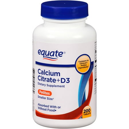 Equate Calcium Citrate + D3 Petites Dietary Supplement Tablets, 200 ...