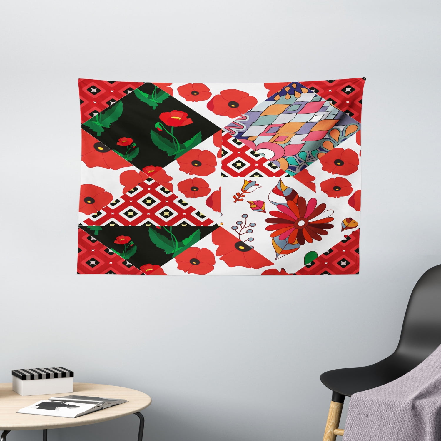Retro Tapestry, Patchwork Inspired Pattern with Poppy Flowers Russian ...