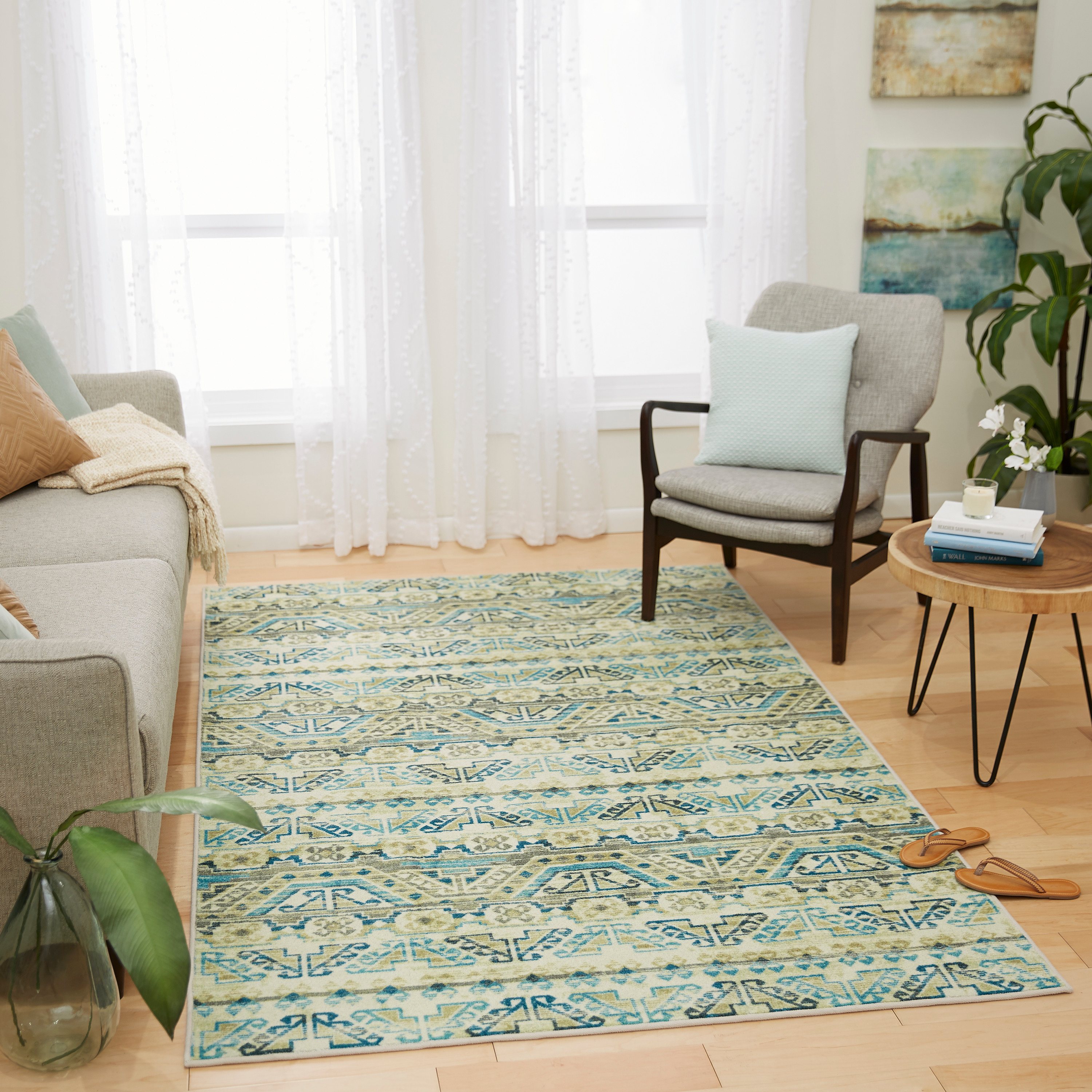 Mohawk Home Prismatic Lottie Teal Transitional Striped Moroccan ...