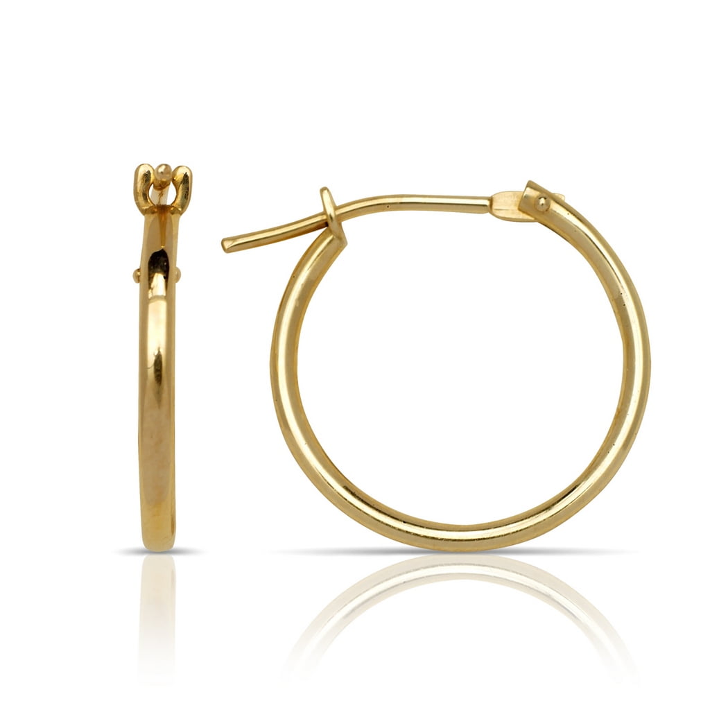 14k Yellow Gold 14mm Round Hoop Earrings - Walmart.com